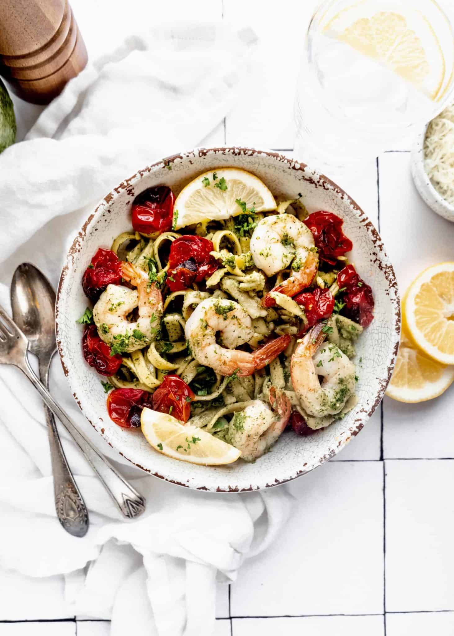 Pesto Shrimp Fettuccine - The Windy City Dinner Fairy