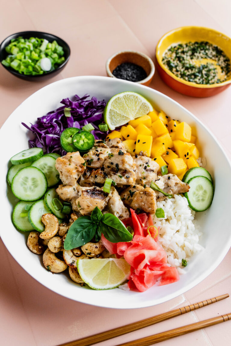 Chicken Poke Bowl with Miso Marinated Chicken - The Windy City Dinner Fairy